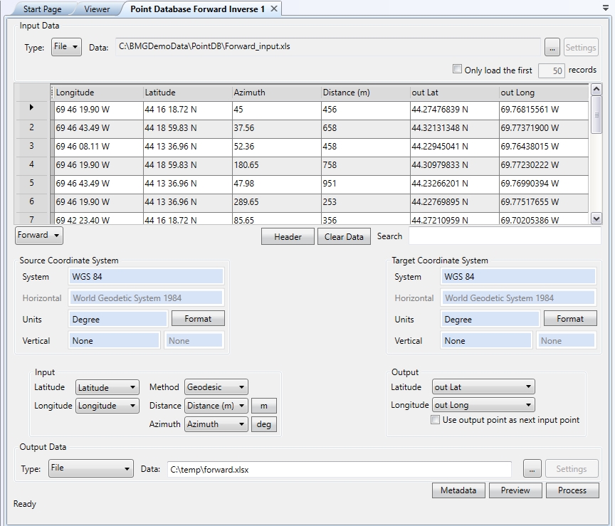 Point Database Forward Inverse